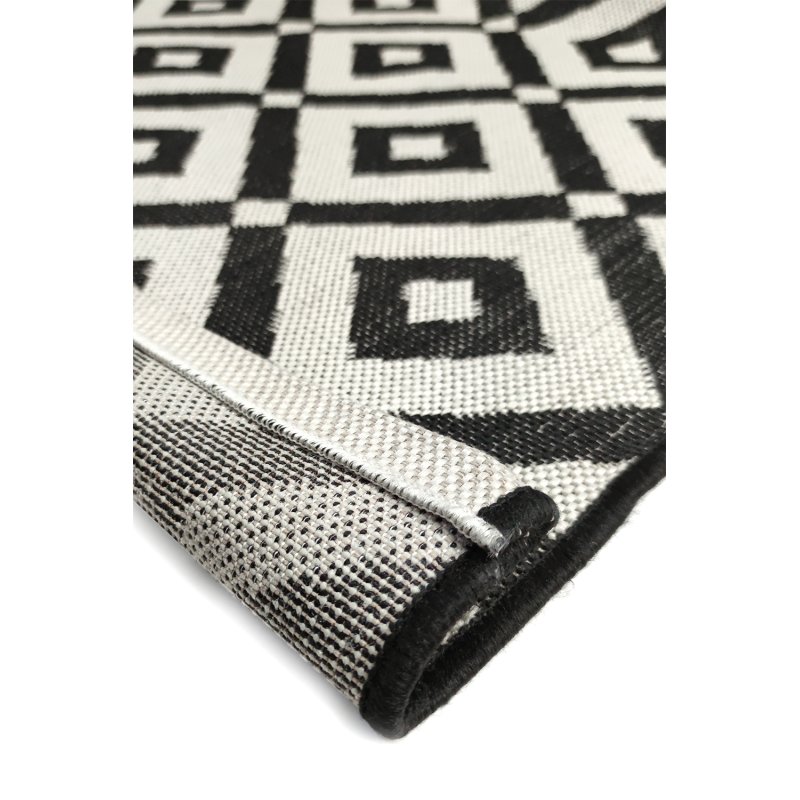 Tapis 100 x 150 cm Intérieur/Extérieur Tissage Jacquard Motif Losange Noir et Blanc