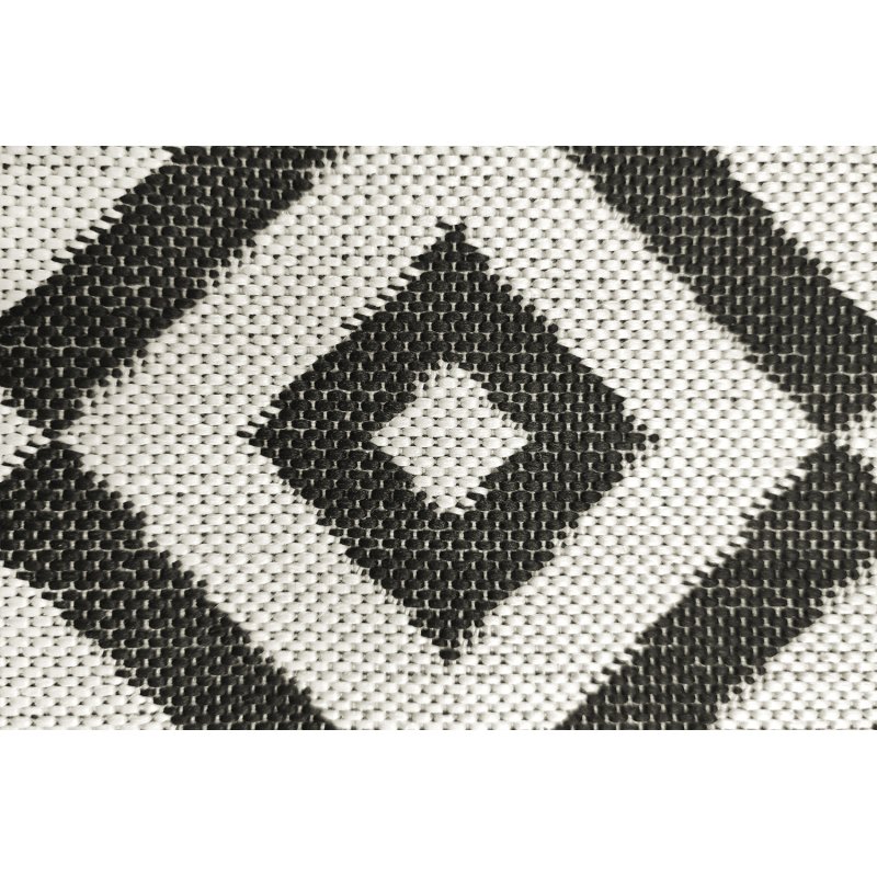 Tapis 100 x 150 cm Intérieur/Extérieur Tissage Jacquard Motif Losange Noir et Blanc