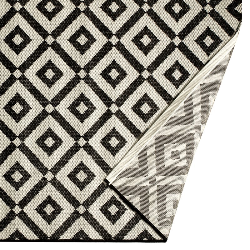 Tapis 100 x 150 cm Intérieur/Extérieur Tissage Jacquard Motif Losange Noir et Blanc